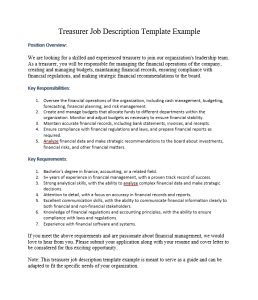 The Role and Responsibilities of a Treasurer Job Description ...