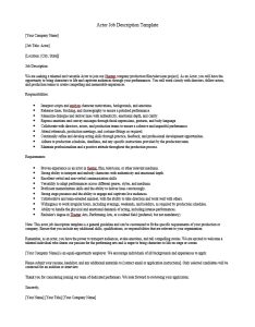 The Role of an Actor Job Description, Responsibilities, Requirements ...