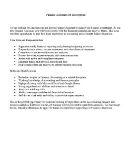 Finance Assistant Job Description: The Role and Responsibilities